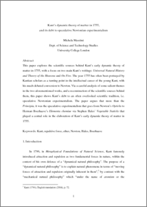 Kant's dynamic theory of matter in 1755, and its debt to speculative Newtonian experimentalism ...
